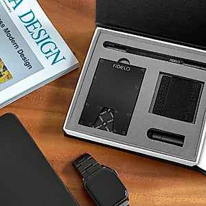 Fidelo ‘Eclipse 3 In 1’ Minimalist Wallet For Men - Slim RFID Blocking Credit Card Holder Made Of 7075 Aluminum And 3K Carbon Fiber With Money Clip - Stealth Black, Gunmetal Gray & Matte