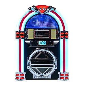 VICTOR Broadway Desktop Bluetooth Jukebox with CD Player, FM Radio, Built-in Stereo Speakers, and Color Changing LED Lighting, Black