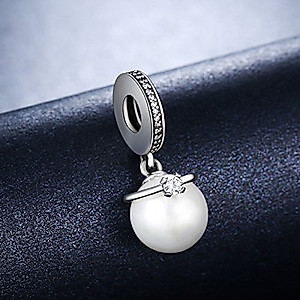 Love Heart Authentic Original 100% 925 Sterling Silver Charm Bead Beautiful Crystal Bow Charms Fit Pandora Charms Bracelet Women Necklace Pendant Jewelry … (Pearl Charms)