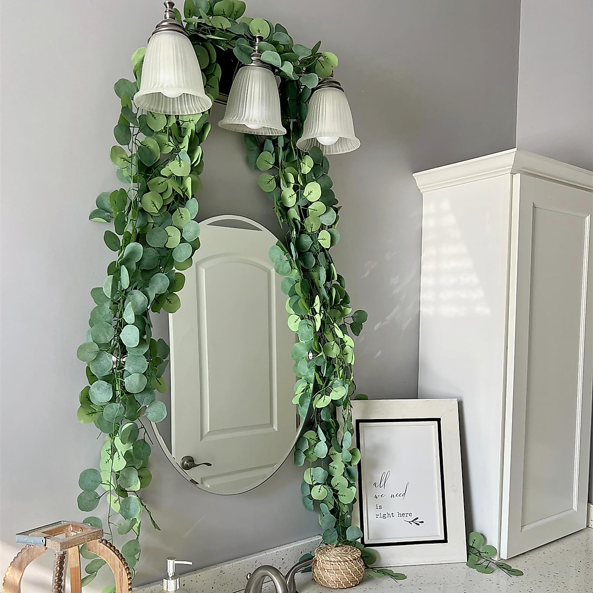 CQURE 14Pcs Eucalyptus Garland,Artificial Eucalyptus Leaves Table Greenery Garland Wreath Vines for Wedding Party Table Fireplace Bedroom Wall Room Decor