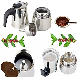 Iguazú 4 Cups Espresso Coffee Maker, Greca, Stainless Steel 304 (200 ml) Moka Coffee Pot With 2 Extra Replacement Gasket