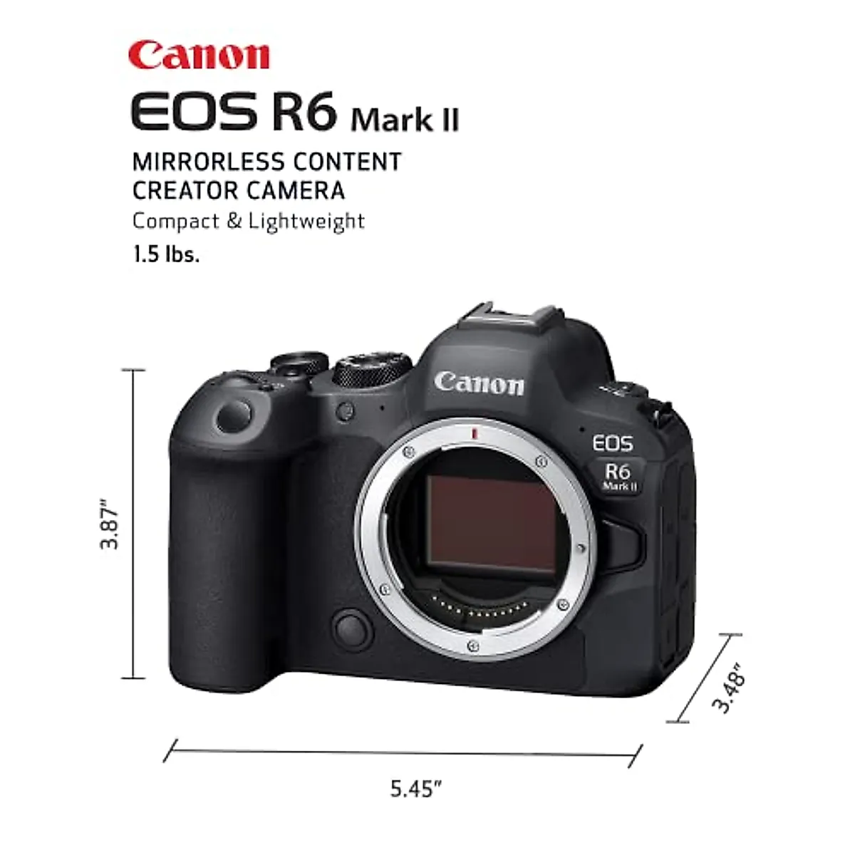 Canon EOS R6 Mark II - Full Frame Mirrorless Camera (Body Only) - Still & Video - 24.2MP, CMOS, Continuous Shooting - DIGIC X Image Processing - 6K Video Oversampling - Advanced Subject Detection