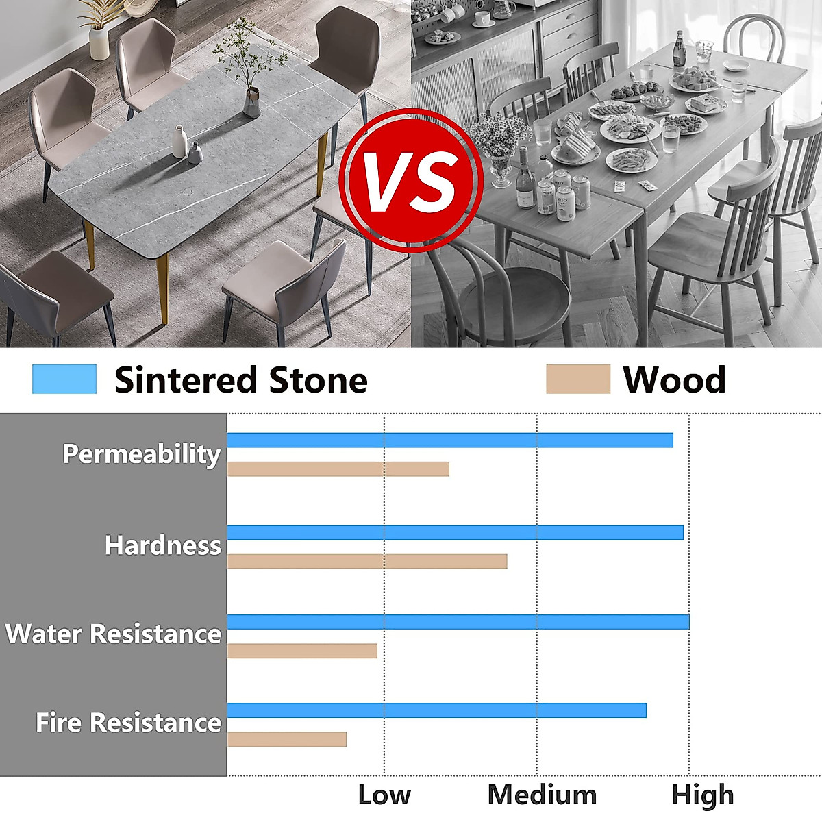 Voohek, 6-12 Kitchen Dining Table, with Artificial Marble Stone Top, Metal Leg, for Living Room, 6-8 People (No Chairs), Gray