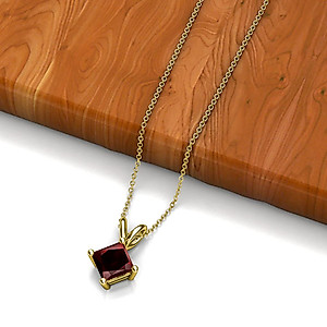 TriJewels Princess Cut (6.00 mm) Red Garnet 1 1/3 ct Double Bail Womens Solitaire Pendant Necklace 16 Inches Chain 14K Yellow Gold