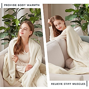 Micro-Plush Heated Blanket with Foot Pocket, Ivory, 50x62 Inch | Soft Toe Warmers Electric Throw Blankets for Couch | 3 Heat Settings with Auto Shut-Off | 6Ft Power Cord | Washable