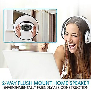 Pyle 6.5” Pair Bluetooth Flush Mount In-wall In-ceiling 2-Way Speaker System Quick Connections Changeable Round/Square Grill Polypropylene Cone & Polymer Tweeter Stereo Sound 150 Watt (PDICBT652RD)