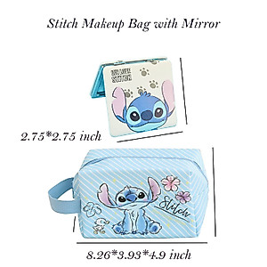 Stitch Travel Cosmetic Pouch, Large Capacity Cartoon Zippered PU Bag, Foldable Makeup Accessories Organizer and Storage for Women and Girls