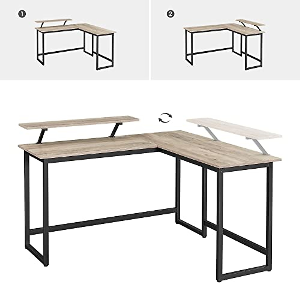 VASAGLE L-Shaped Computer Desk, Industrial Workstation for Home Office Study Writing and Gaming, Space-Saving, Easy Assembly, 55.1”D x 51.2”W, Greige