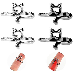 YUXIANLB 4pcs Knitting Crochet Loop Ring for Fingers Metal Open Yarn Guide Crochet Rings Adjustable Braided Faster Knitting Thimbles Holders Accessories for Crochet Mother Grandma Gifts (Cat Style)