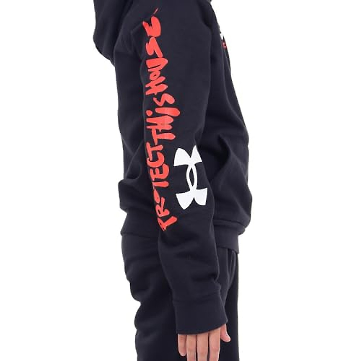 Under Armour boys Rival Fleece Graphic Hoodie, (001) Black/Beta/White, Large