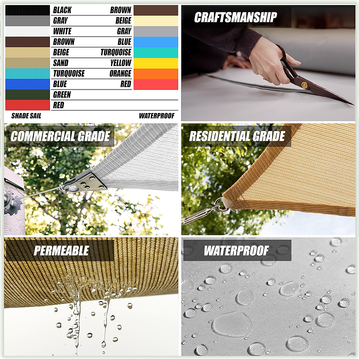 Amgo 10' x 10' x 10' Beige Triangle Sun Shade Sail Awning, 95% UV Blockage, Water & Air Permeable, Commercial and Residential (We Make Custom Size)