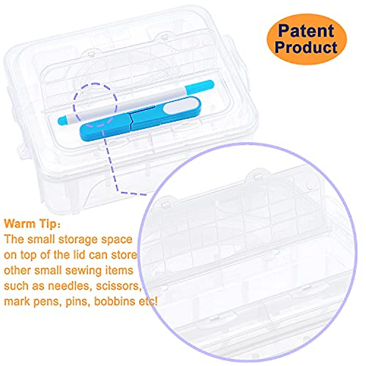 New brothread 3 Layers Stackable Clear Storage Box/Organizer for Holding 60 Spools Home Embroidery & Sewing Thread and Other Embroidery Sewing Crafts (Spool Size Requirement: H≤2.2"; W≤1.69")