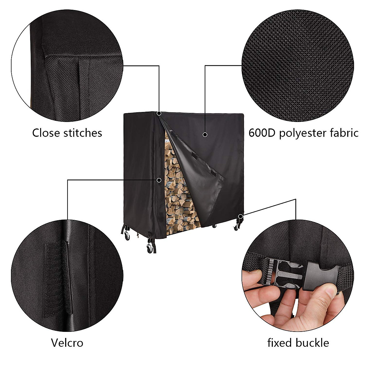 TUYUU 4ft Firewood Rack,Firewood Rack Outdoor/Indoor,Heavy Duty Fireplace Log Holder,Wood Rack for Firewood,600D Oxford Firewood Rack Cover for Patio Logs Pit Storage Steel Tubular Wood Pile Rack.