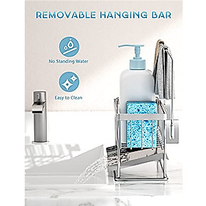 VOGWOLTH Sponge Holder for Kitchen Sink, Sink Caddy Kitchen Sponge Holder for Dish Rags Brush Soap Scrubber, Stainless Steel 304 Counter Organizer with Auto Drain Tray