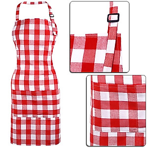 SATINIOR 2 Pcs Chef Costume Chef Hat Apron Set for Adult Baker Apron Hat Costume for Halloween Cosplay Party Gift (Red, White,Plaid Style)