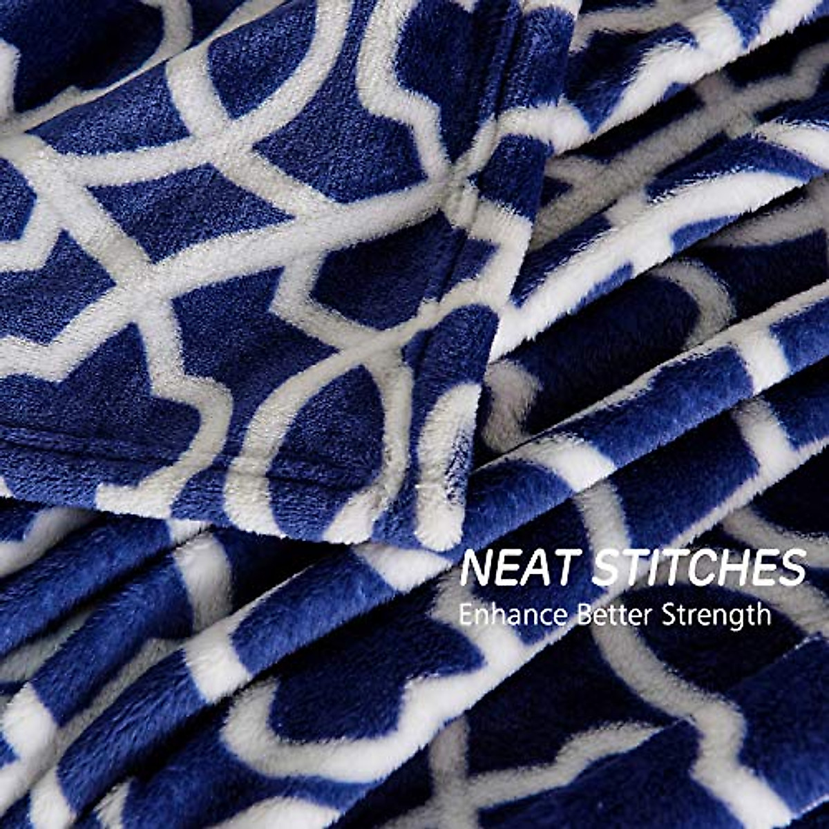 NC Flannel Fleece Blanket, Throw Soft Warm Fluffy Plush Blanket, Lightweight Microfiber Blankets for Bed Couch Chair Living Room(Throw, Navy Crown)