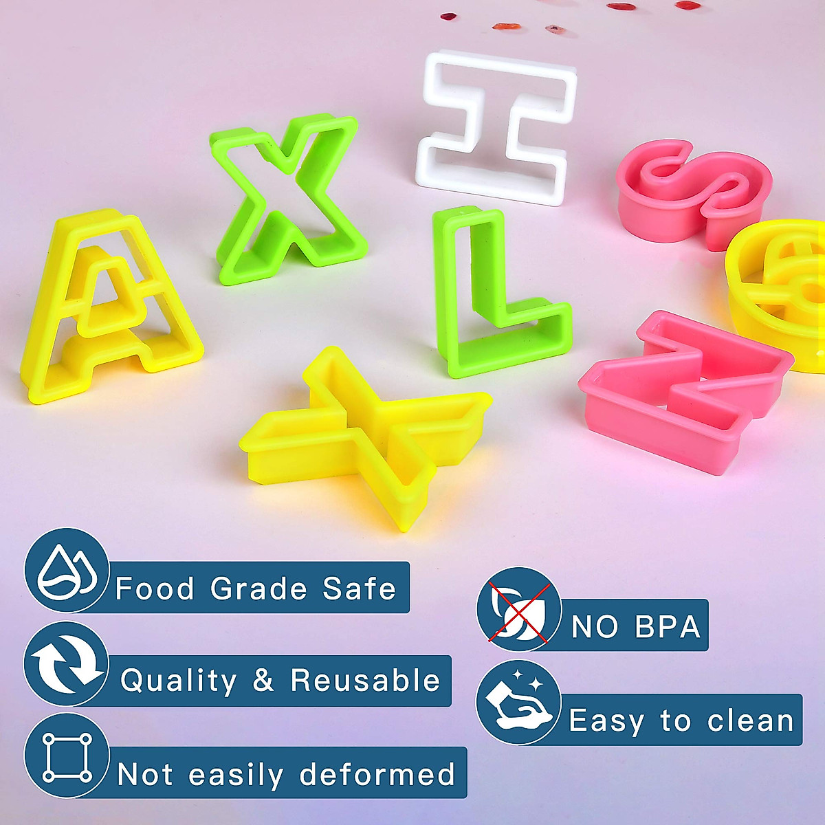 Worldity 41PCS Plastic Mini Cookie Cutter, Mini Alphabet and Number Cookie Cutters, Food Grade Safe Biscuit Cutter Shapes for Baking, Decorating Cake, Fruit and Holiday Cookie