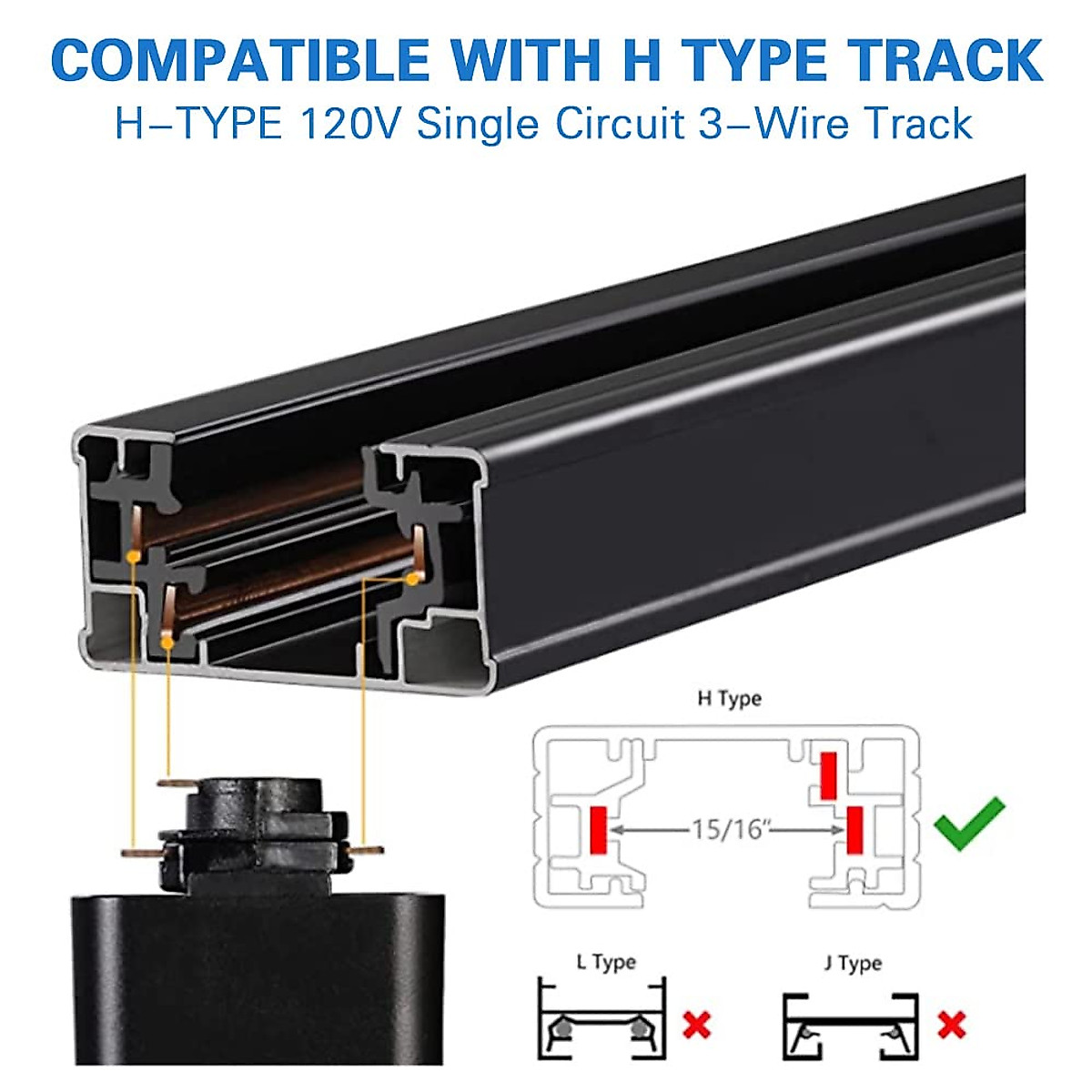 EAGLOD 10W H Track Lighting Heads,Dimmable LED Track Light Fixtures for Accent Retail Artwork,3000K Warm White, Linear Track Light H Type - 120V 24° Angle Halo Type- 8 Pack (White)