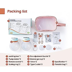 Hands Free Breast Pump︱Remote Control︱FDA Registered︱No Leakage, Painless︱3 Modes & 12 Levels︱Compact and Portable︱Wearable Breast Pump for Housework, Office, Travel or Car Use︱2Pcs(Model: RH-338)