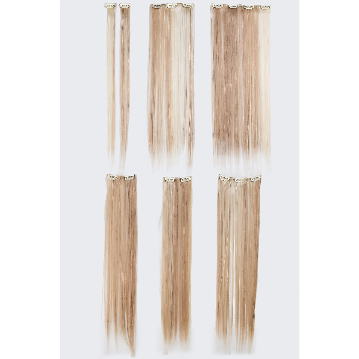 SWACC Women 22 Inches Straight Full Head 7 Separate Pieces Heat Resistance Synthetic Hair Clip in Hair Extensions (Dark Honey Blonde/Bleach Blonde Highlights-16H613)