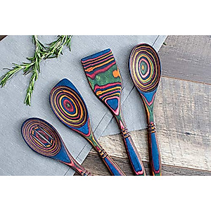 Exotic Pakkawood 7-Piece Kitchen Utensil Set with Spoon, Slotted Spoon, Spatula, Corner Spoon, Small Spoon, Small Spatula/Turner, Spreader - Earth Friendly Material - by Crate Collective (Rainbow)