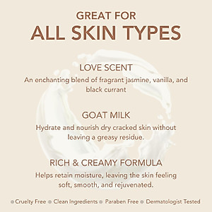 Dionis Goat Milk Hydrating Skincare Cream, Rich & Creamy Daily Moisturizing Love Scented Body Lotion For Dry Skin, Made in the USA, Cruelty-Free & Paraben-Free, 8.5 oz Bottle