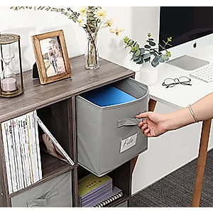 TQVAI 6 Cube Storage Organizer, Wood Storage Cubes Shelf with Fabric Storage Bin, Retro Grey