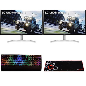 LG 32UN550-W 32" UHD 3840x2160 VA HDR10 AMD FreeSync Dual Monitor Bundle with Deco Gear Mechanical Gaming Keyboard RGB Back Lighting + Large Extended Pro Gaming Mouse Pad
