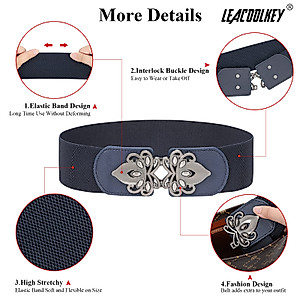 LEACOOLKEY 4 Pack Women Wide Elastic Waist Belt for Dress Vintage Stretch Cinch Belt Retro Buckle