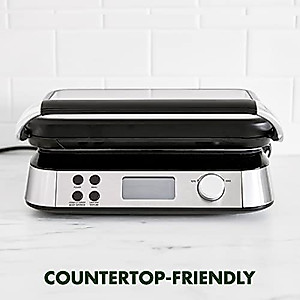 GreenPan Stainless Steel 2-Slice Belgian Waffle Maker Iron, Healthy Ceramic Nonstick Plates, Adjustable settings and Presets, Easy-to-use LED Display
