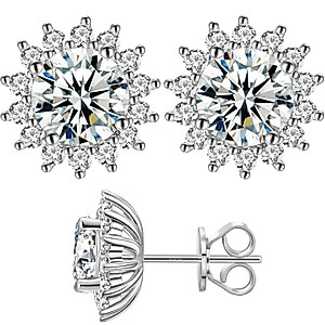 Moissanite Stud Earrings 0.2CT-8.0CT 18K White Gold Plated D Color VVS1 Clarity Brilliant Round Cut Lab Created Diamond S925 Sterling Silver Hypoallergenic Stud Earrings Anniversary Day Gifts for Women Men
