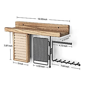 SOLIMINTR Hanging Jewelry Organizer Wall Mount Jewelry Holder with Rustic Wood Shelf, Ring Display Box, Ear Studs Earring Holder, Rotating Necklace Holder Organizer