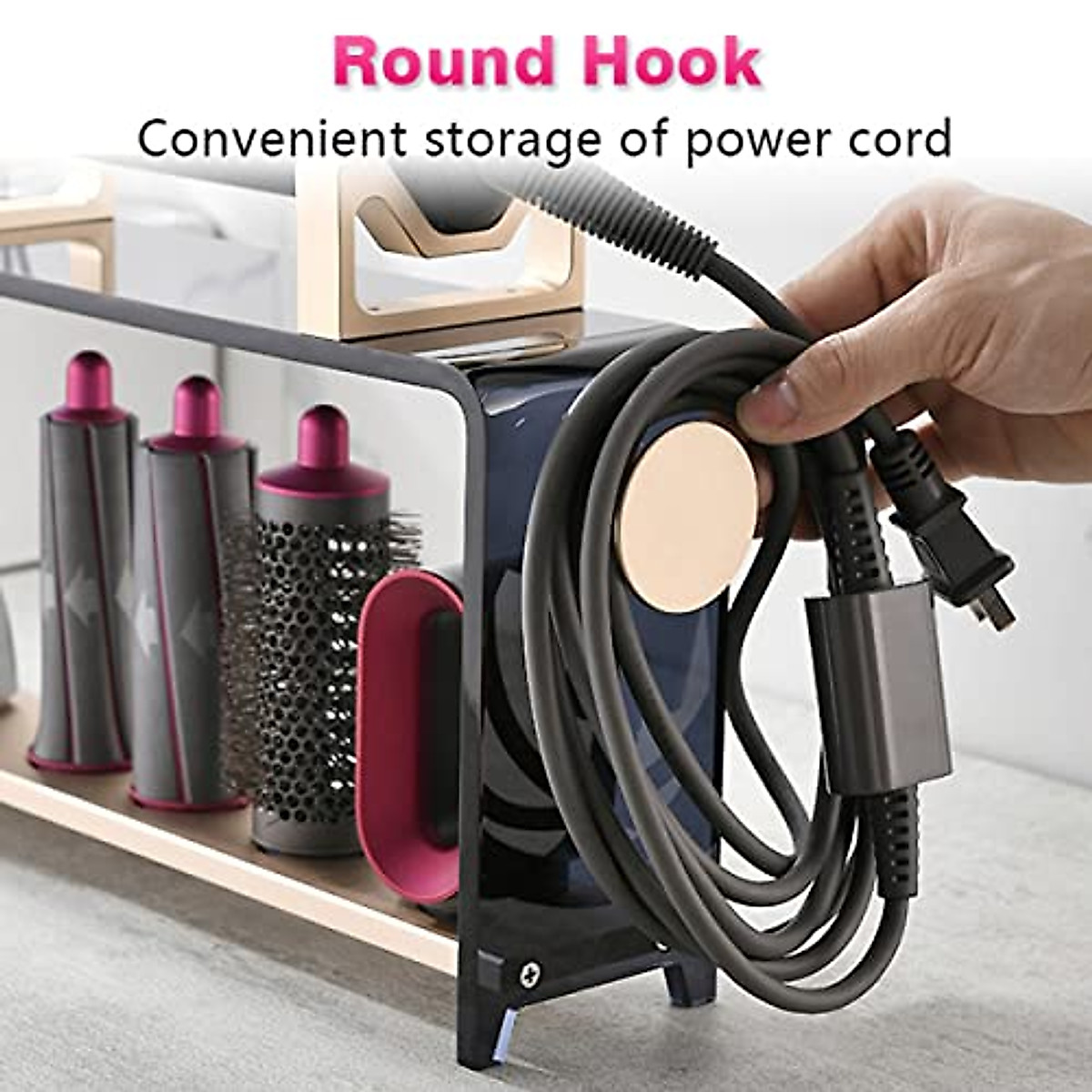 Aluminum Alloy Countertop Bracket Organizer Stand Storage Holder for Air Blower Styler Storage Rack for Hair Curling Iron Wand Barrels Brushes Diffuser Nozzles for Home Bedroom Bathroom (Gold)