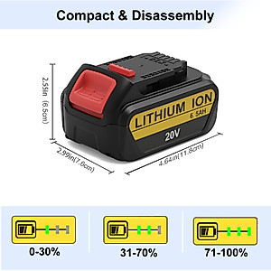 2 Pack 6.5Ah Lithium-ion Replacement Batteries Compatible with DeWalt 20V MAX Battery DCB204 DCB203 DCB200-2 DCB201 DCB180 DCD985B DCD/DCF/DCG Series Cordless Power Tools