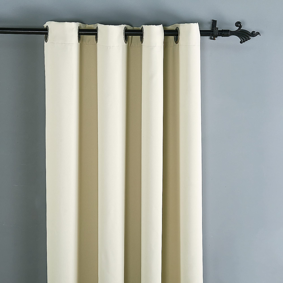 Home Soft Things Serenta 4 Piece Grommet Darkening Thermal Insulated Blackout Window Panel Curtain Set, 2 Curtains and 2 Tiebacks, 54" x 63", Beige