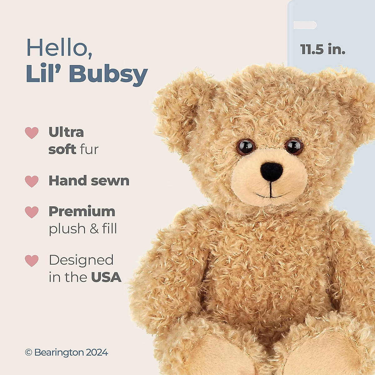 Bearington Collection Lil' Bubsy Brown Plush Teddy Bear Stuffed Animal, 11.5 Inch