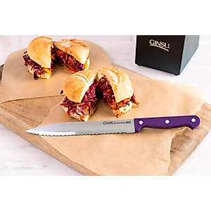 Ginsu Kiso 14-Piece Purple Knife Set with Black Block - Dishwasher Safe and Always Sharp