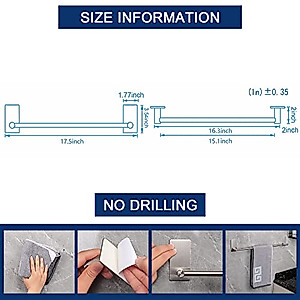 NearMoon Self Adhesive Bathroom Towel Bar- Stainless Steel Bath Wall Shelf Rack Hanging Towel Stick On Sticky Hanger Contemporary Style, NO Drilling, 16-Inch Towel Rack (2 Pack, Brushed Nickel)