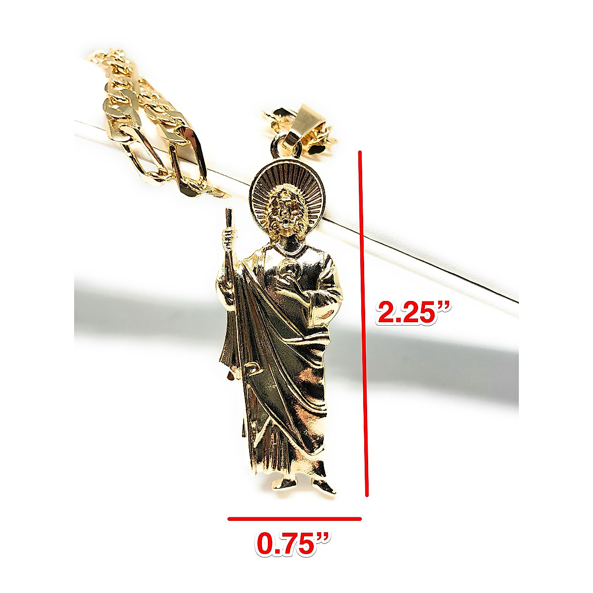 Gold Plated Saint Jude Pendant Necklace Figaro 26" San Judas Tadeo Medalla Cadena Oro Laminado