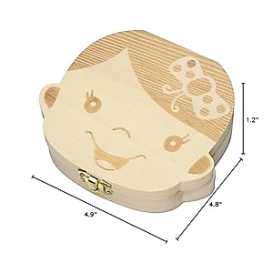 Mogoko Baby Teeth Keepsake Box Wooden Tooth Fairy Boxes, Child Kids Tooth Storage Holder Organizer(Girl, English; Customized Personalized Optional)