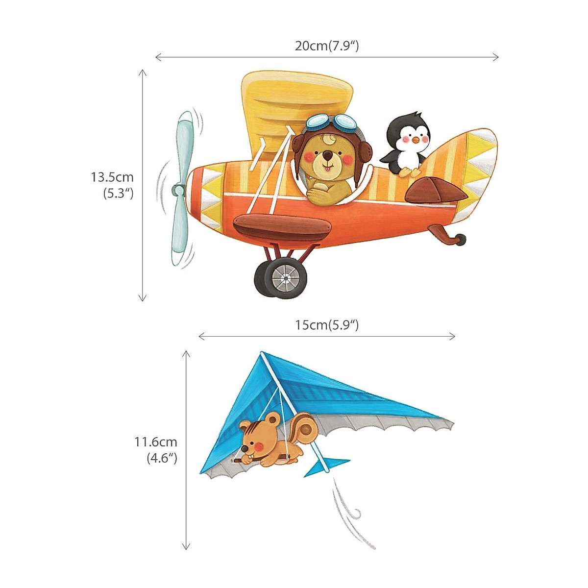 DECOWALL DS-8026 Animal Airplanes Kids Wall Stickers Wall Decals Peel and Stick Removable Wall Stickers for Kids Nursery Bedroom Living Room (Small) d?cor