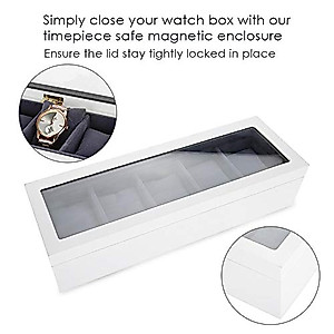 Watch Box Display Case, 5 Slot Glass Storage Box Organizer Watch Jewelry Display Box(White)