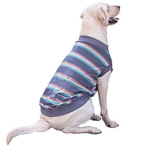 100% Cotton Striped Dog Shirt for Large Dogs, Stretchy Breathable Sleeveless Dog Clothes for Large Dogs, Surbogart by Xobberny Soft Lightweight Cool Pet T Shirt, Golden, 4X-Large