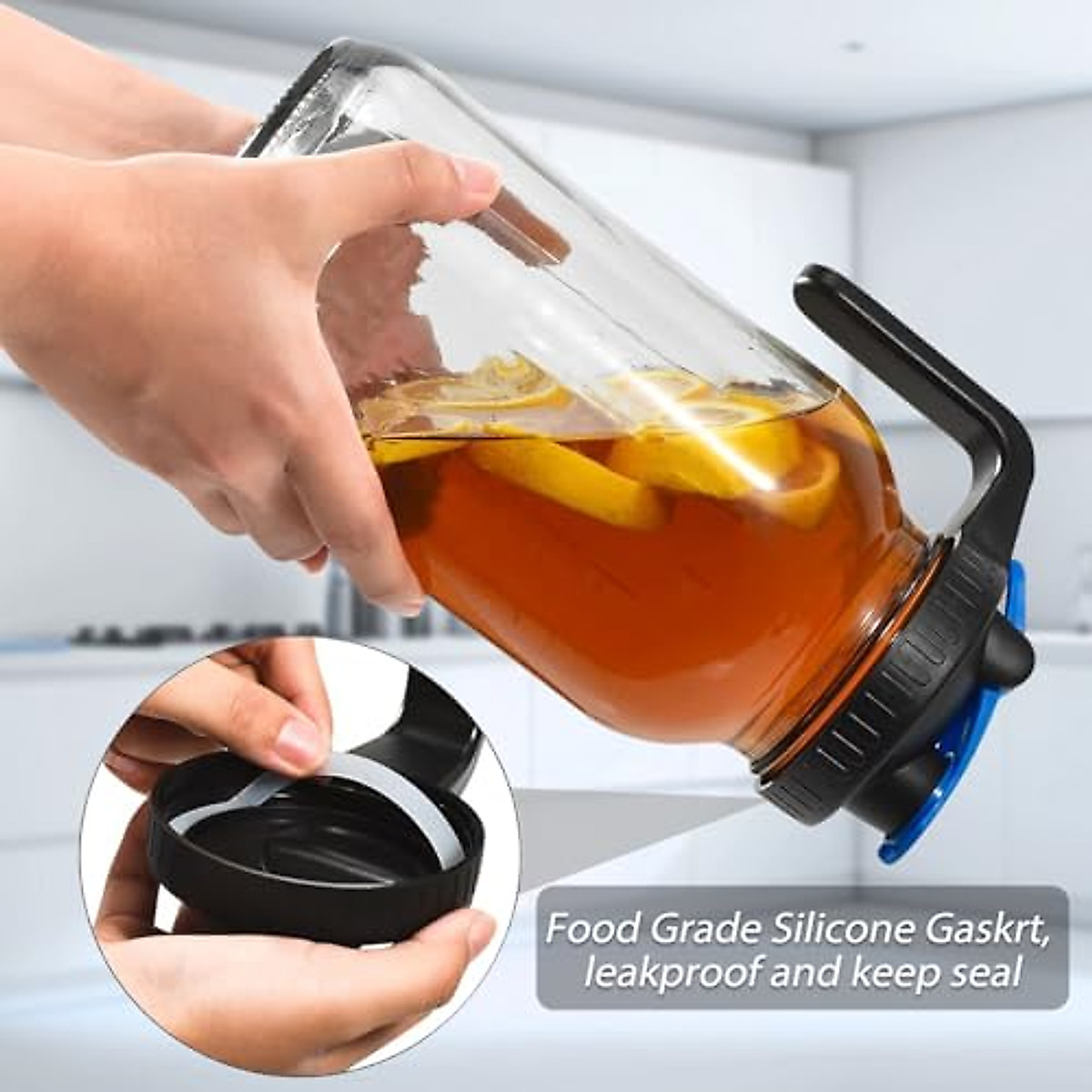 64 OZ Mason Jar Pitcher Wide Mouth, Glass Mason Jar Pitcher with Airtight Lid - 2 Quart Pitcher for Iced Tea, Cold Brew, Sun Tea, Juice, Coffee