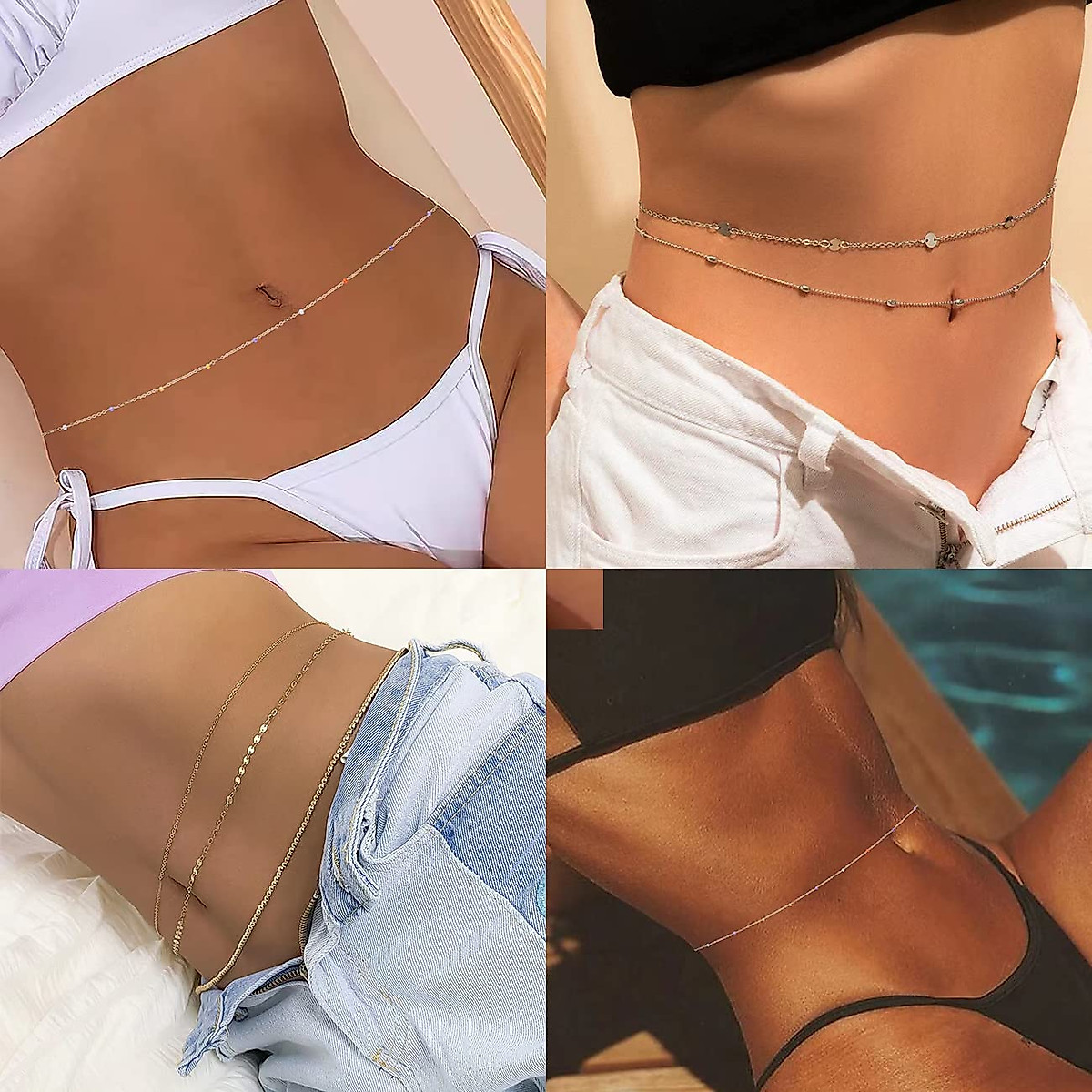 ZOERAY Waist Chain for Women 18K Gold Plated Adjustable Pearl Sexy Belly Chain Plus Size Beach Bikini Body Chain Body Jewelry