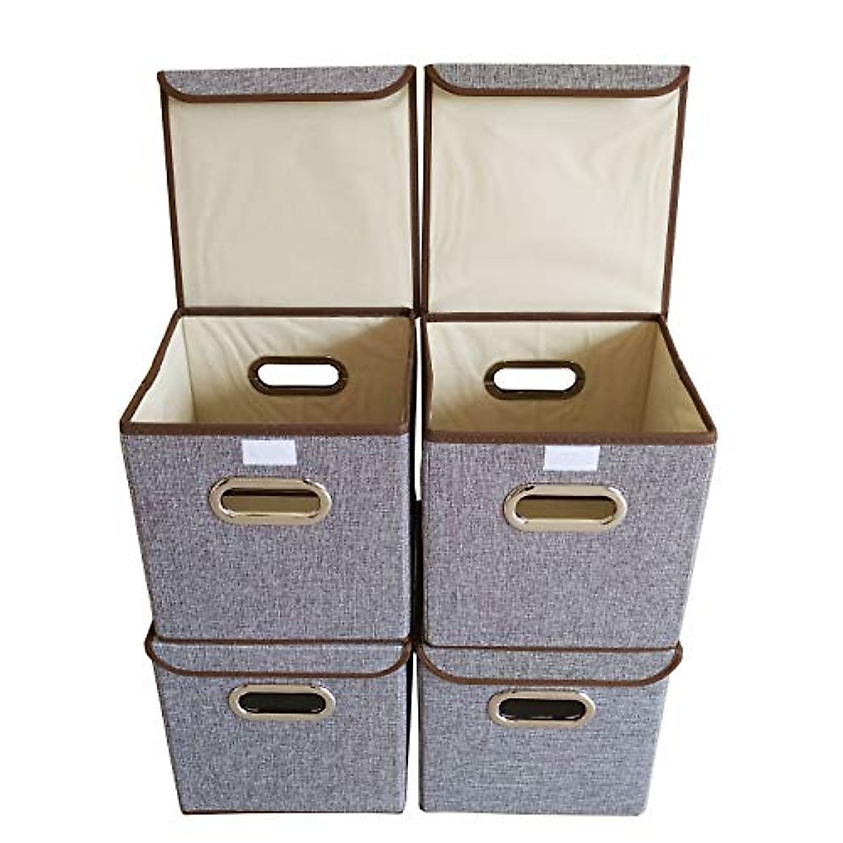 BeigeSwan Storage Bin [Set of 4] Linen Fabric Foldable Container with Lid, Collapsible Organizer Boxes Cubes ¨C 10 x 10 x 10 Inches (Gray)