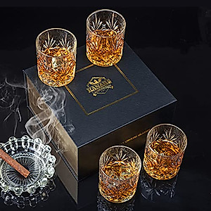 KANARS Whiskey Glasses Set of 4, 10 Oz Old Fashioned Bourbon Glass for Men Dad, Rocks Barware Lowball Tumblers for Scotch, Malt, Vodka, Cocktail and Irish Whisky Drinking