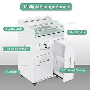 BarberPub Salon Cart with Storage Drawer Cabinet Barber Trolley with Wheels Rolling Salon Cart for Hair Stylist Beauty Organizer 2045 (White)