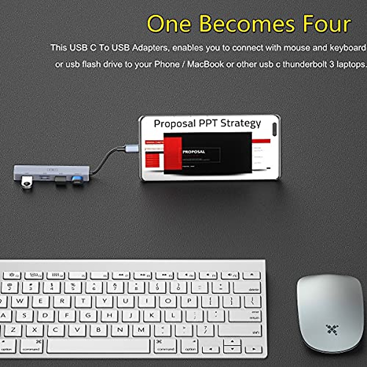 TargetGo USB C Hub with 4 Ports, Aluminum Type USB C to USB 3.0 Adapter for iPhone 15, Laptop, MacBook Pro/Air, iPad Pro, Chromebook, Pixelbook, XPS, Galaxy S10+/S10/S9/S8...