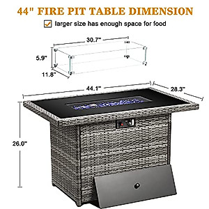 LayinSun 44" Propane Gas Fire Pit Table, 55000 BTU Rectangular Fire Pit with Glass Wind Guard for Outside Patio Deck Garden Backyard